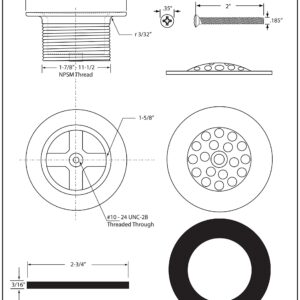 Westbrass 1-1/2” Bath Drain with Grid and Screw, Polished Chrome, D3311-C-26