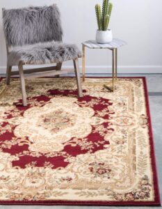 unique loom versailles collection area rug - charles (5' 3" x 8' rectangle red/cream)