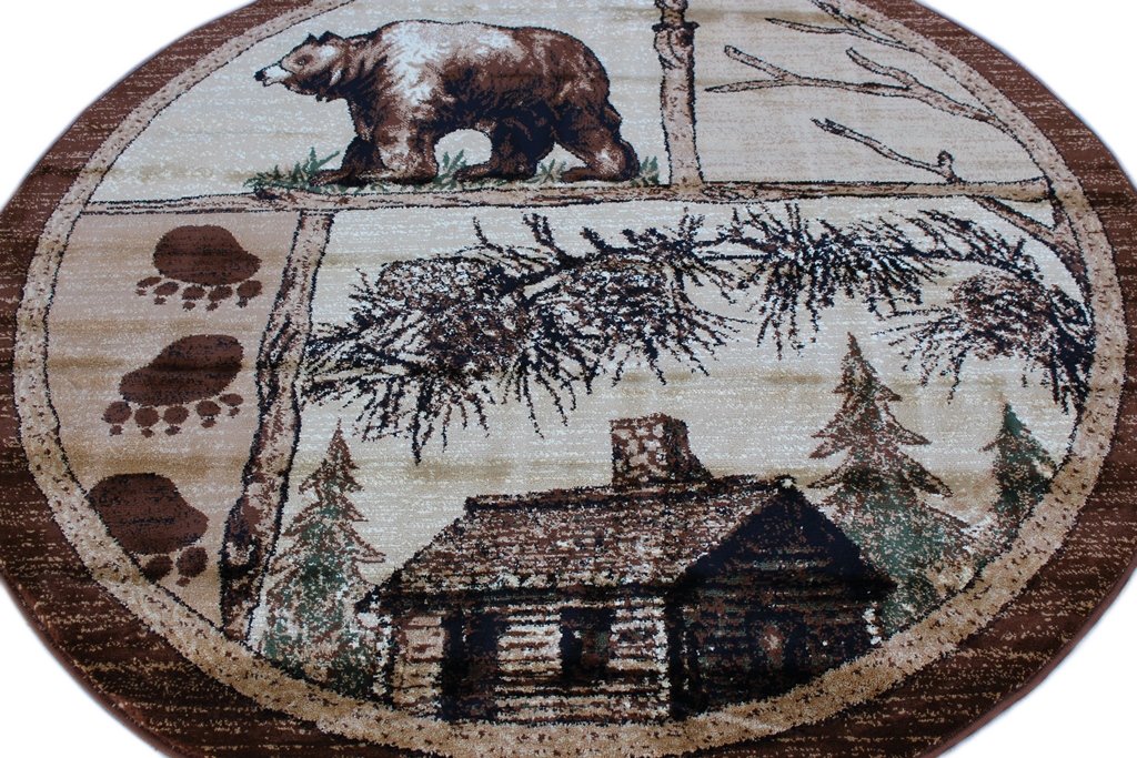 Lodge Cabin Round Area Rug Design 362 - (5 Feet 5 Inch X 5 Feet 5 Inch) Round