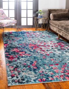 safavieh jardin collection colorful, vibrant, abstract, modern area rug, 5 x 8 ft, blue/pink