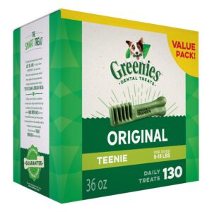 greenies dental dog treats teenie size, original flavor (36 ounce, 130 treats)