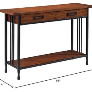 Leick Home Ironcraft Rustic Two Drawer Hall Sofa Shelf, Mission Oak and Black Metal, Console Table