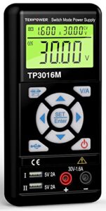 tekpower tp3016m portable handheld variable dc power supply with usb port 0.3v - 12v @ 0-3.75a or 0.3v-30v@ 1.6a with vc and cc control