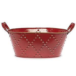 the lucky clover trading oblong metal embossed basket with ear handles, red container