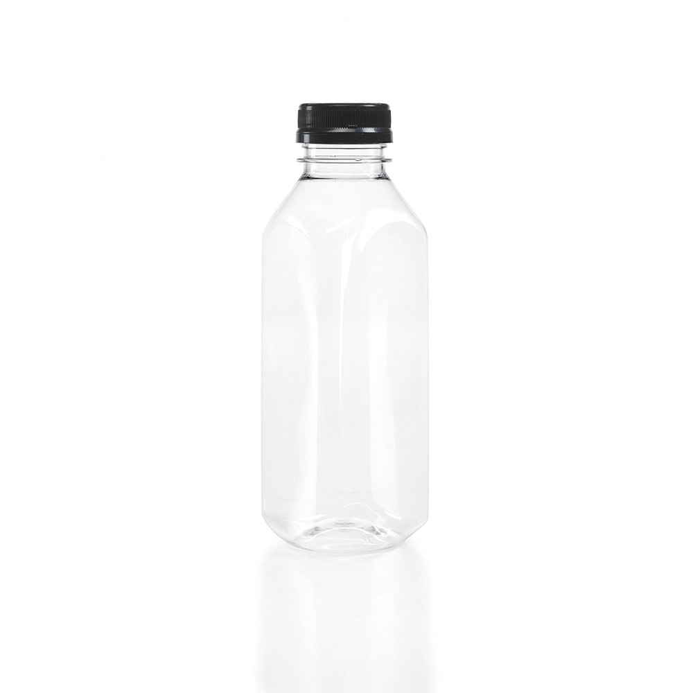 Clear Food Grade Plastic Juice Bottles 16 Oz (Pint) with Cap (6)