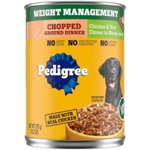 pedigree chopped ground dinner weight management wet dog food chicken & rice dinner in meaty juices, 13.2 oz. cans 12 count