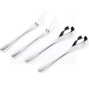 vanra 5in 4-piece flatware set silver stainless steel 2 forks and 2 spoons set salad fork teaspoon cocktail fork coffee spoon serving spoon appetizer fork