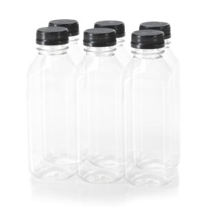 Clear Food Grade Plastic Juice Bottles 16 Oz (Pint) with Cap (6)