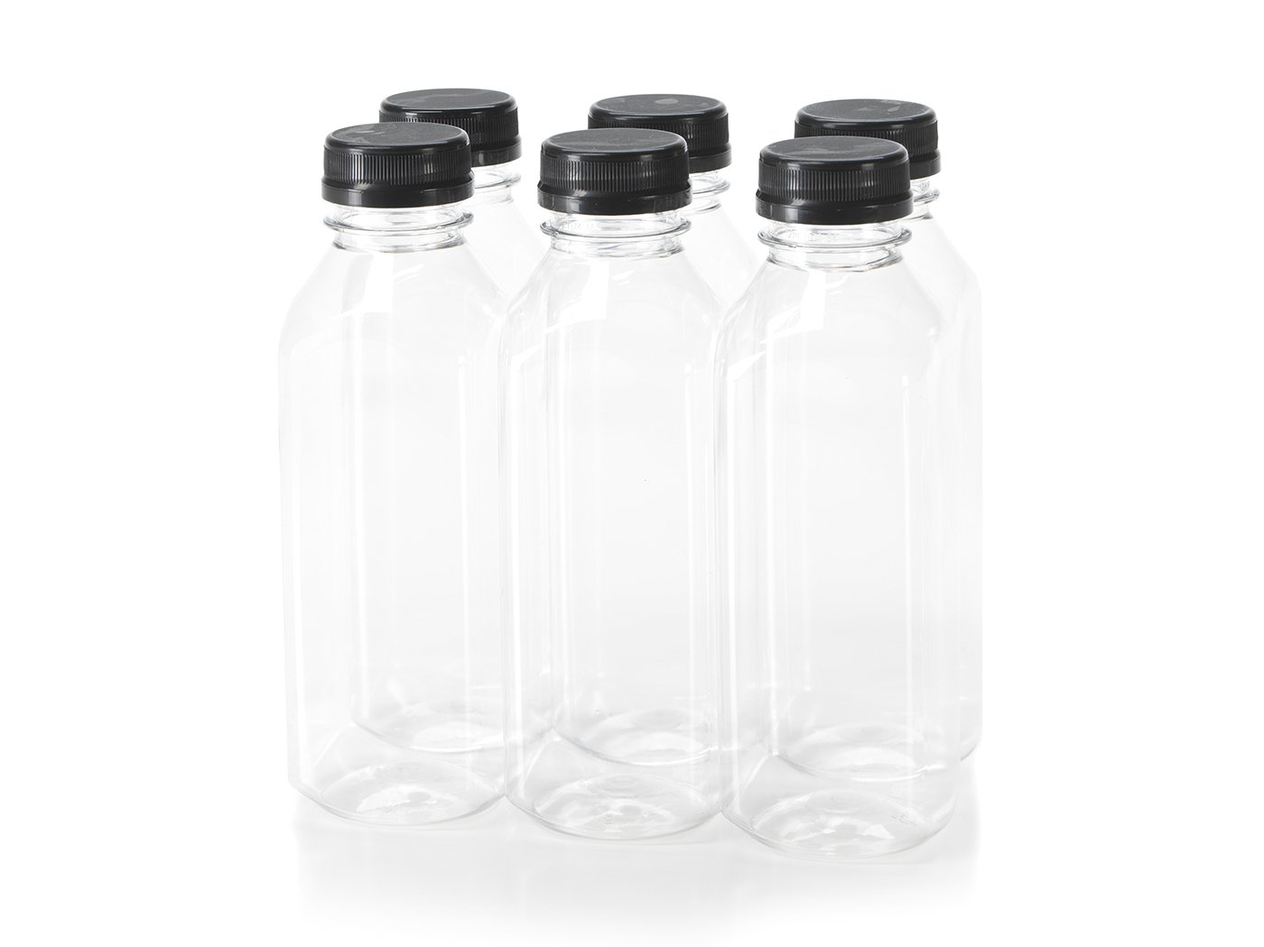 Clear Food Grade Plastic Juice Bottles 16 Oz (Pint) with Cap (6)