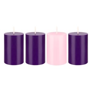 mega candles 4 pcs unscented christmas advent candles set, hand poured premium wax round pillar candle 2 inch x 3 inch, holidays, celebrations, devotional, church, wreath, party, gifts