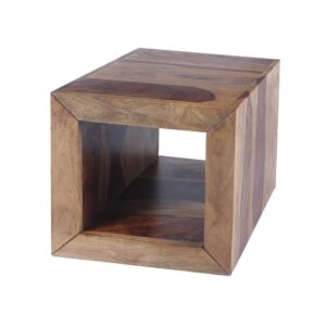 the urban port cube shape rosewood side table with cutout bottom, brown