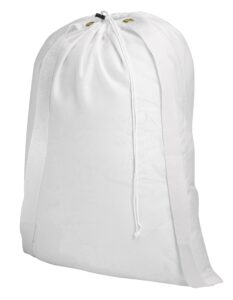 handy laundry bag, white - 22" x 28" - two shoulder straps for easy backpack carrying and drawstring closure. these nylon laundry bags come in a variety of attractive colors and patterns.