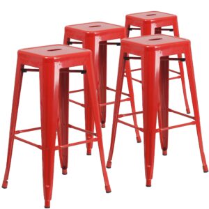 flash furniture lily 4 pack commercial grade 30" high backless red metal indoor-outdoor barstool with square seat