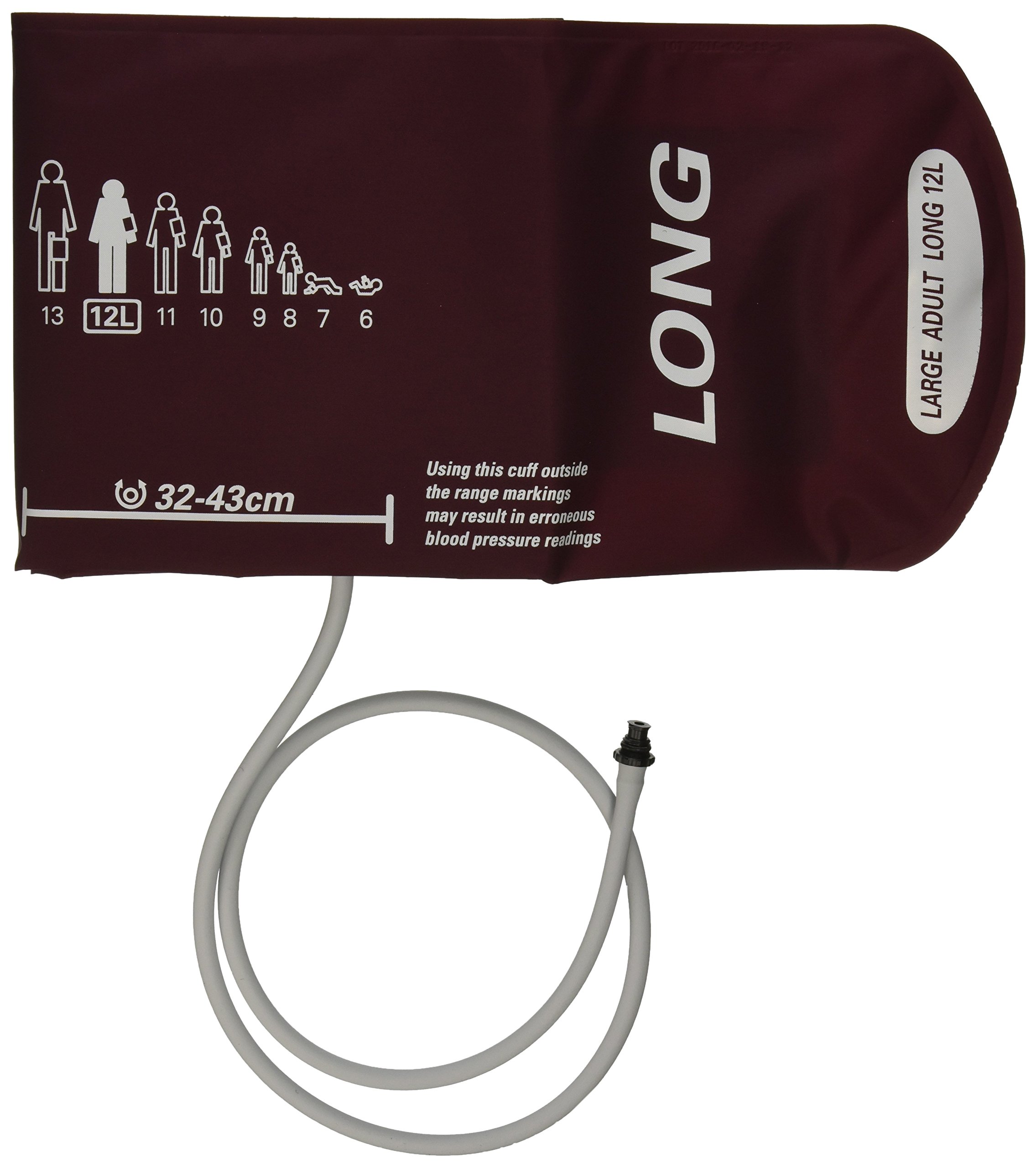 Welch Allyn WELREUSE-12L-1TP FlexiPort Reusable Blood Pressure Cuffs with One-Tube Tri-Purpose Connectors, Large Adult Long, Size 12L