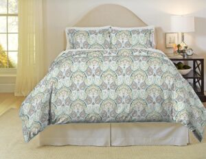 pointehaven 200 thread count percale cotton cypress printed duvet set - 2 piece bedding duvet set with button closure 100% pure cotton duvet set with tie-backs all season twin/twin xl