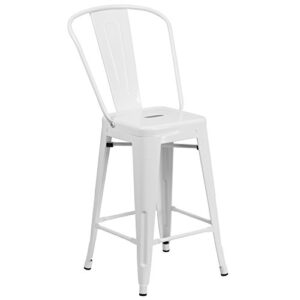 flash furniture commercial grade 24" high white metal indoor-outdoor counter height stool with removable back