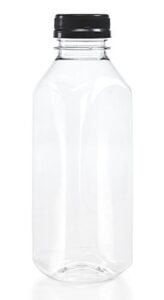 vtm (25) 16 oz. clear food grade plastic juice bottles, square with black caps (25/pack)