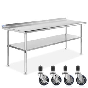 gridmann stainless steel table 72 in. x 30 in., nsf commercial kitchen prep & work table w/ backsplash and wheels