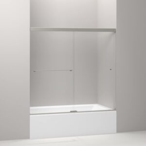 KOHLER Revel sliding bath door, 55-1/2"H x 56-5/8 – 59-5/8"W, with 1/4" thick Crystal Clear glass