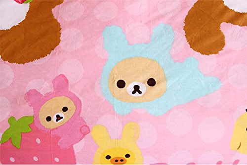 LELVA Rilakkuma Pattern Bedding Quilt/Comforter Cover Set Kids Bedding Duvet Cover Set for Girls Flat Sheet Pink Twin Size