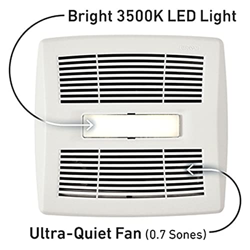 Broan-NuTone AE80L Invent Energy Star Qualified Single-Speed Ventilation Fan with LED Light, 80 CFM 0.8 Sones, White