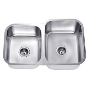 daweier es301816l sink double bowls with small bowl on left, 18 gauge