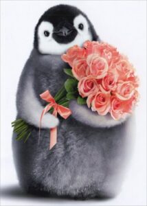 penguin with flower bouquet - avanti birthday card