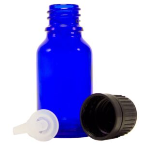 15 ml (1/2 fl oz) cobalt blue glass bottle with euro dropper (6 pack)