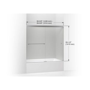 KOHLER Revel sliding bath door, 55-1/2"H x 56-5/8 – 59-5/8"W, with 1/4" thick Crystal Clear glass