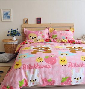 lelva rilakkuma pattern bedding quilt/comforter cover set kids bedding duvet cover set for girls flat sheet pink twin size