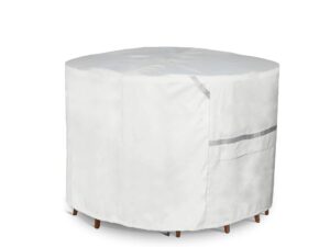 covermates round dining table/chair set cover - premium polyester, weather resistant, drawcord hem, patio table covers, 86diameter x 30h, stone