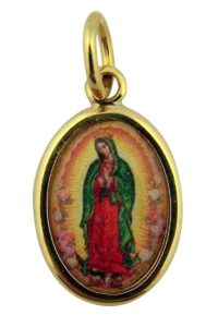 gold toned base with epoxy image our lady of guadalupe icon medal, 1 inch