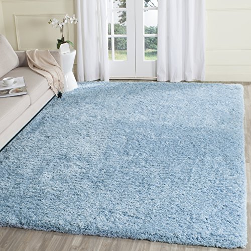 SAFAVIEH Supreme Shag Collection 8' x 10' Light Blue SGS621D Handmade Solid 1.5-inch Thick Area Rug