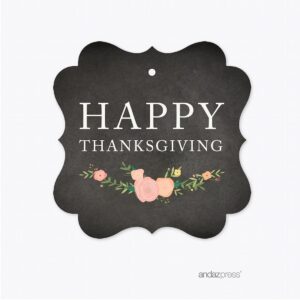 andaz press chalkboard floral thanksgiving fall autumn party collection, fancy frame gift tags, happy thanksgiving, 24-pack