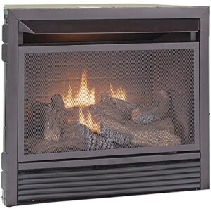 duluth forge ventless 26,000 btu heats 1,350 square feet dual fuel no-clearance gas fireplace insert with remote control, black