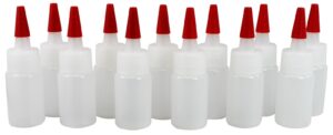 pinnacle mercantile small 1 ounce 12-pack plastic squeeze bottles with red tip caps great for travel, arts, crafts, vape juice, oil, glue empty