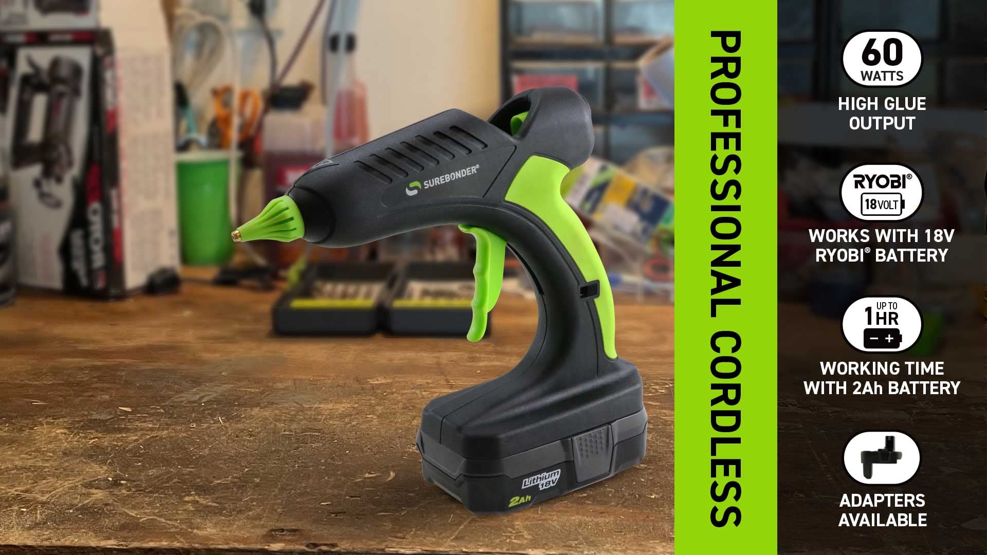 PRO2-60 60 Watt 18 Volt Cordless Professional Heavy Duty Full Size Hot Glue Gun - Battery NOT Included