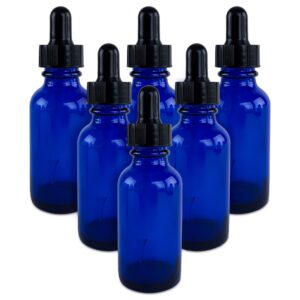 super z outlet 1oz glass bottles with glass eye dropper dispenser for essential oils, kitchen tools, chemistry lab chemicals, colognes & perfumes (6 pack) (cobalt blue)