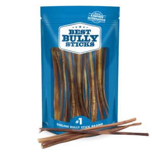 best bully sticks 12 inch odor free bully sticks for dogs, 12 pack - 100% natural, grass-fed beef, easily digestible bully bones, grain and rawhide free, odorless dog bully sticks for large dogs