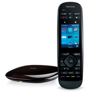 logitech harmony remote with customizable touch screen and closed cabinet rf control - black (renewed)