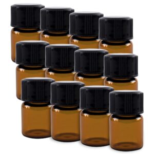 super z outlet 1ml (1/4 dram) mini amber glass vial bottles with orifice reducer and cap for essential oils, colognes & perfumes (12 pack)