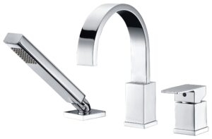 anzzi nite single-handle deck mounted bathtub filler faucet in polished chrome | modern design deck mount lavatory tub faucet with handheld sprayer and valve | fr-az473