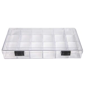 the beadsmith organizer box with 18 compartments, 8.25 x 4.25 x 1.25 inches, clear organizer storage case, for sequins, nails, jewelry making supplies and more