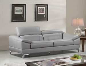 cortesi home vegas genuine leather sofa with adjustable headrests, gray, 82.5"