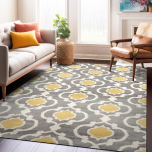 rugshop moroccan trellis contemporary perfect for high traffic areas of your living room,bedroom,home office,kitchen area rug gray/yellow 5'3" x 7'3"