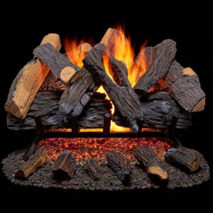 duluth forge fnvl24-1 natural gas vented fireplace logs set with match light, 55000 btu, heats up to 2000 sq. ft, heartland oak, 24 inches