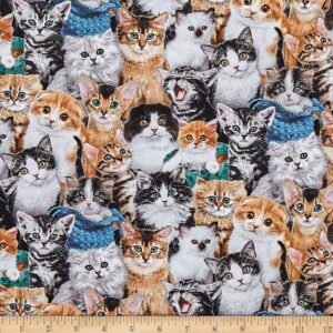 cat breeds packed cats multi, fabric by the yard