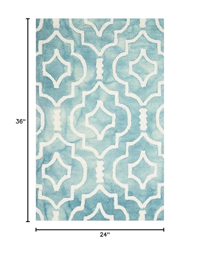 SAFAVIEH Dip Dye Collection 2' x 3' Turquoise/Ivory DDY538D Handmade Moroccan Watercolor Premium Wool Accent Rug