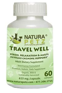 natura petz organics travel well calming and stress supplements for adult dogs and cats, 615mg