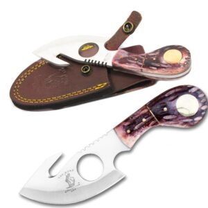 bone collector knife bc-794 fixed blade skinning knife with leather sheath, 7" l